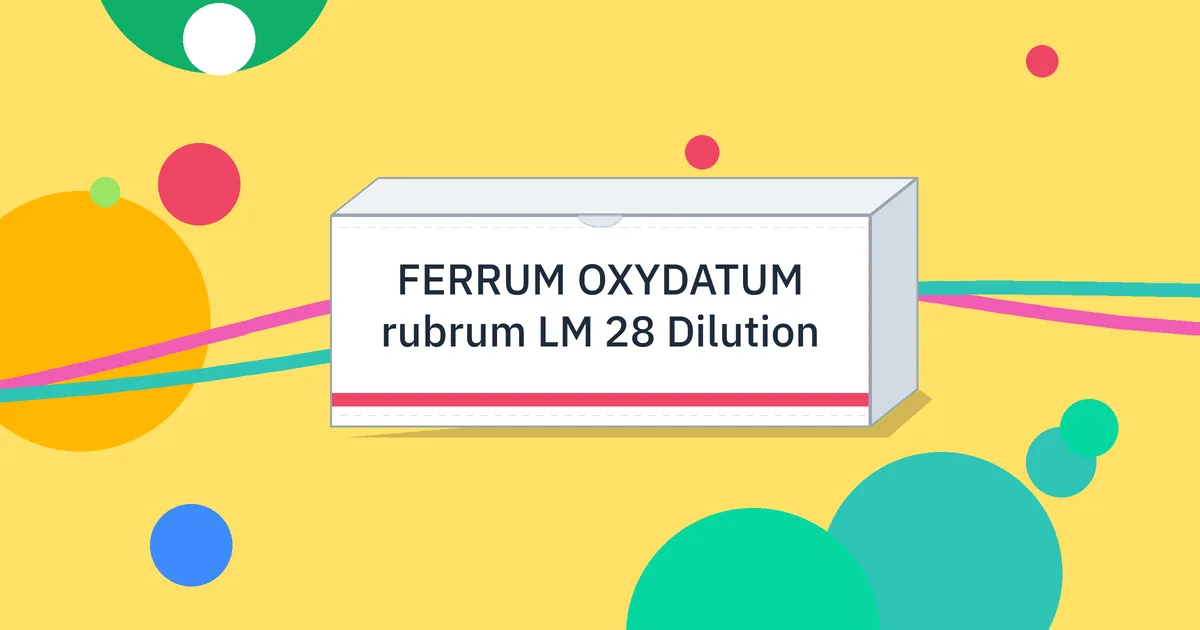 Symbolbild: Packung mit der Aufschrift FERRUM OXYDATUM rubrum LM 28 Dilution (PZN 12851861) – Verfügbarkeit und Bezug in Apotheken in Frankfurt am Main