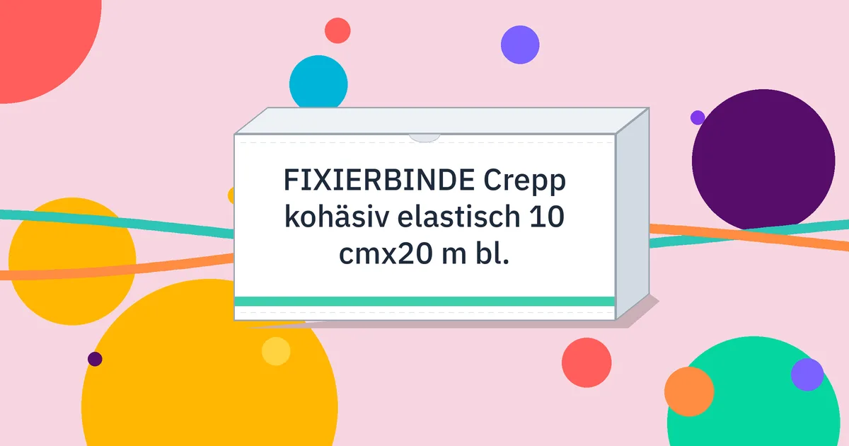 Symbolbild: Packung mit der Aufschrift FIXIERBINDE Crepp kohäsiv elastisch 10 cmx20 m bl. (PZN 04794600) – Verfügbarkeit und Bezug in Apotheken in Frankfurt am Main