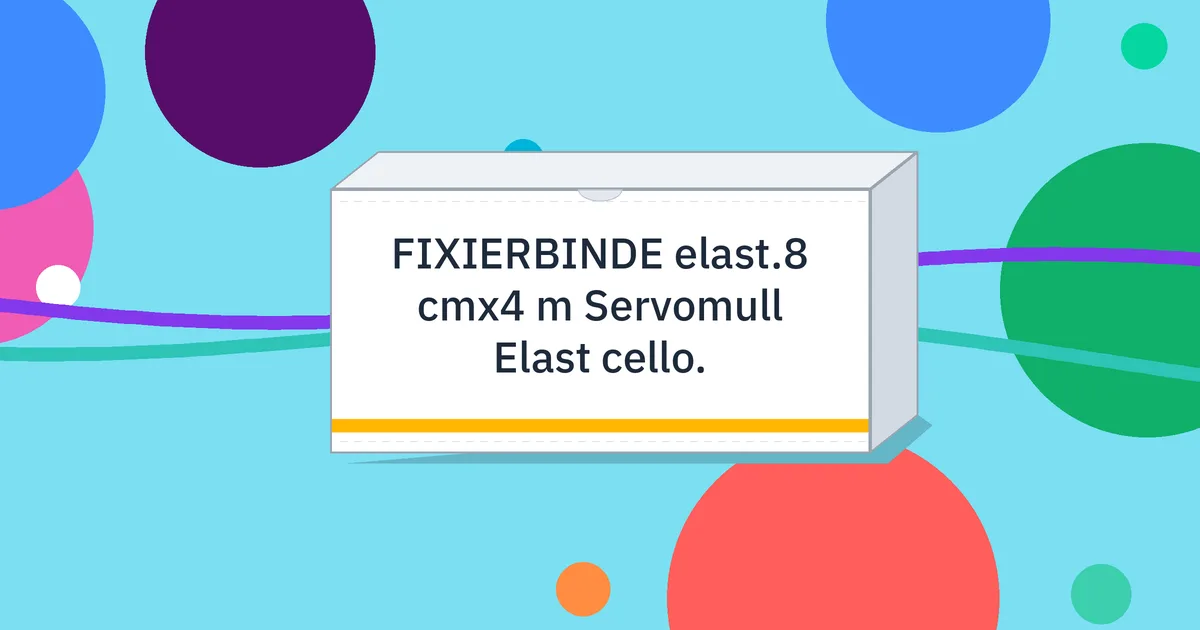 Symbolbild: Packung mit der Aufschrift FIXIERBINDE elast.8 cmx4 m Servomull Elast cello. (PZN 03396731) – Verfügbarkeit und Bezug in Apotheken in Frankfurt am Main