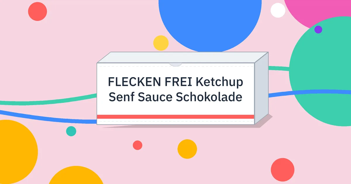 Symbolbild: Packung mit der Aufschrift FLECKEN FREI Ketchup Senf Sauce Schokolade (PZN 08847546) – Verfügbarkeit und Bezug in Apotheken in Frankfurt am Main