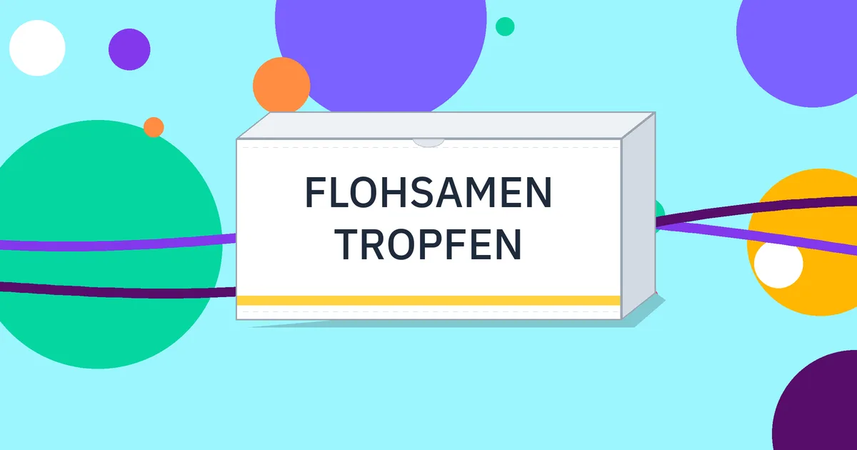 Symbolbild: Packung mit der Aufschrift FLOHSAMEN TROPFEN (PZN 11866642) – Verfügbarkeit und Bezug in Apotheken in Frankfurt am Main