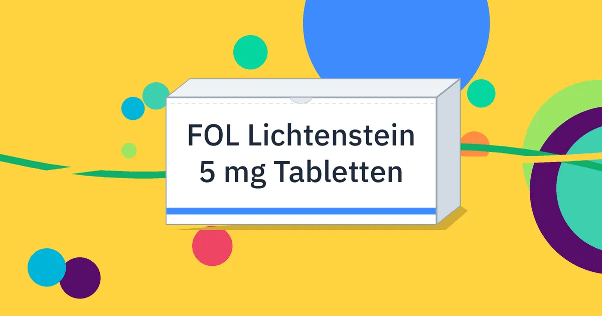 Symbolbild: Packung mit der Aufschrift FOL Lichtenstein 5 mg Tabletten (PZN 07219730) – Verfügbarkeit und Bezug in Apotheken in Frankfurt am Main