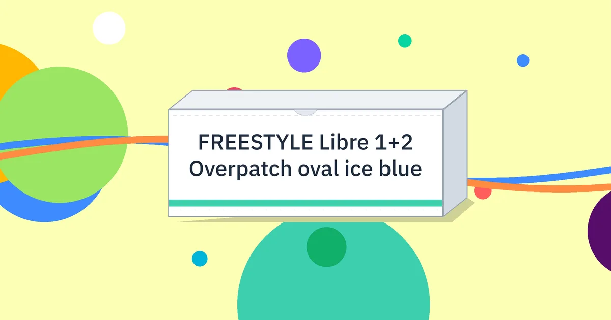 Symbolbild: Packung mit der Aufschrift FREESTYLE Libre 1+2 Overpatch oval ice blue (PZN 19864424) – Verfügbarkeit und Bezug in Apotheken in Frankfurt am Main