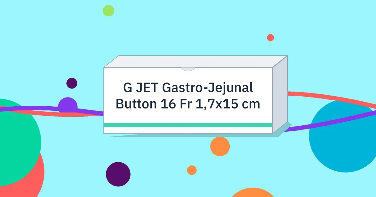 Symbolbild: Packung mit der Aufschrift G JET Gastro-Jejunal Button 16 Fr 1,7x15 cm (PZN 14343011) – Verfügbarkeit und Bezug in Apotheken in Frankfurt am Main