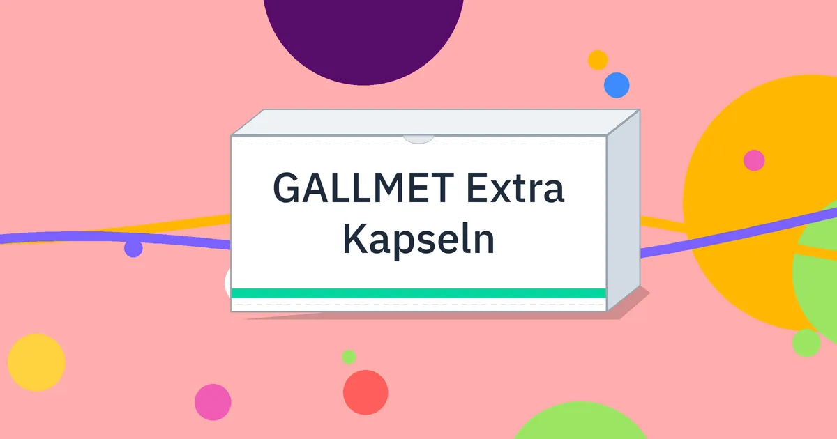 Symbolbild: Packung mit der Aufschrift GALLMET Extra Kapseln (PZN 19743376) – Verfügbarkeit und Bezug in Apotheken in Frankfurt am Main