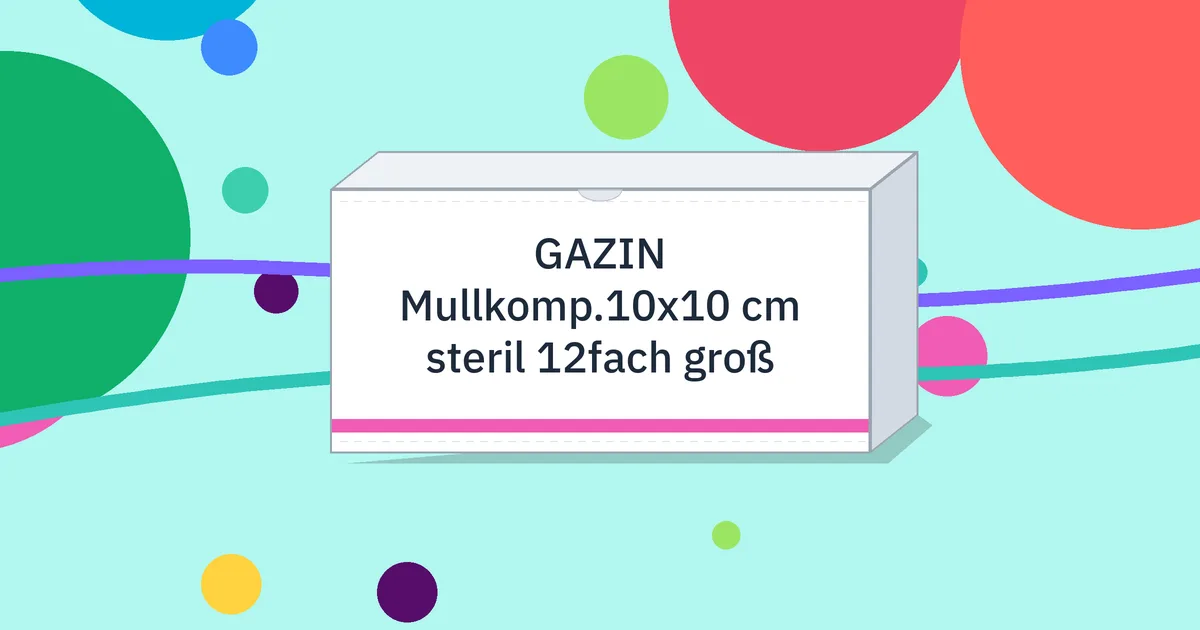 Symbolbild: Packung mit der Aufschrift GAZIN Mullkomp.10x10 cm steril 12fach groß (PZN 19557395) – Verfügbarkeit und Bezug in Apotheken in Frankfurt am Main