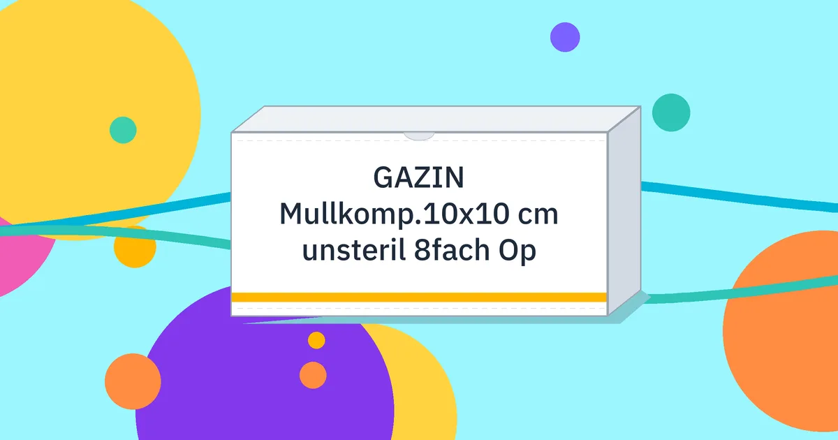 Symbolbild: Packung mit der Aufschrift GAZIN Mullkomp.10x10 cm unsteril 8fach Op (PZN 20231434) – Verfügbarkeit und Bezug in Apotheken in Frankfurt am Main