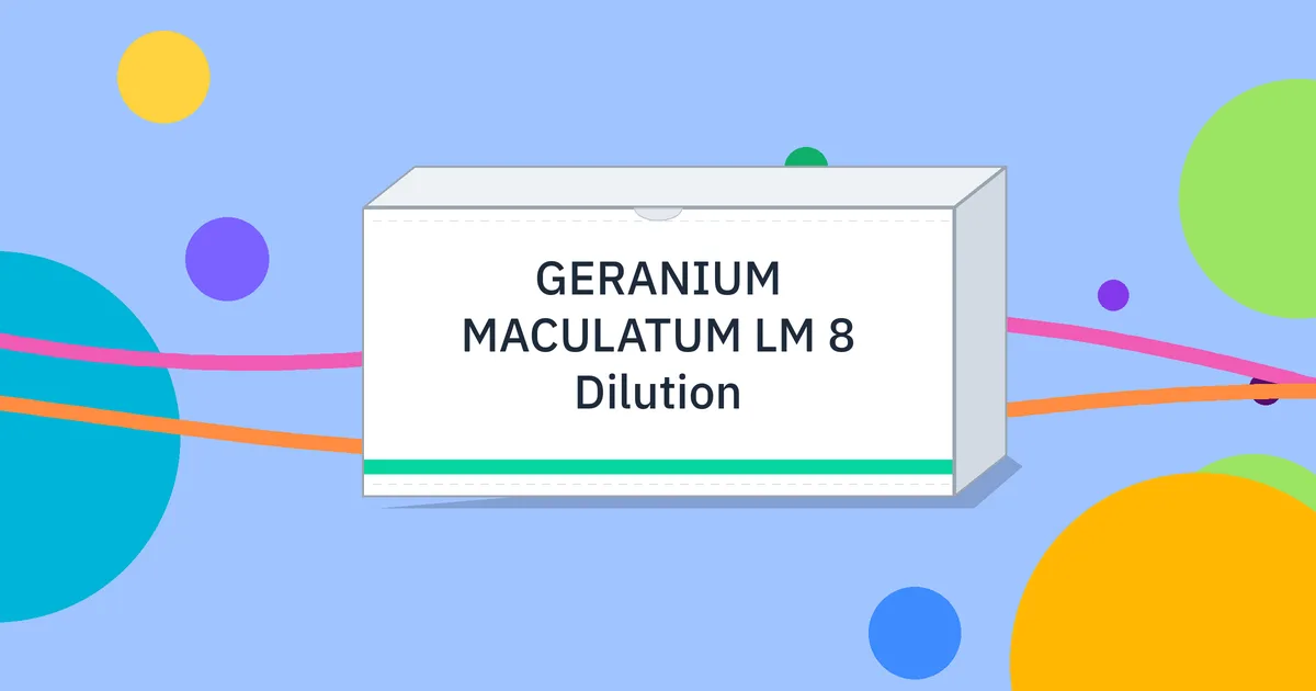 Symbolbild: Packung mit der Aufschrift GERANIUM MACULATUM LM 8 Dilution (PZN 12876619) – Verfügbarkeit und Bezug in Apotheken in Frankfurt am Main