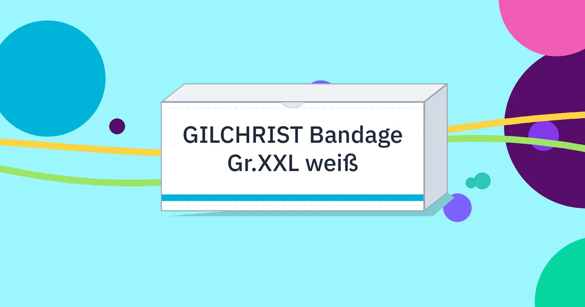 Symbolbild: Packung mit der Aufschrift GILCHRIST Bandage Gr.XXL weiß (PZN 04910489) – Verfügbarkeit und Bezug in Apotheken in Frankfurt am Main