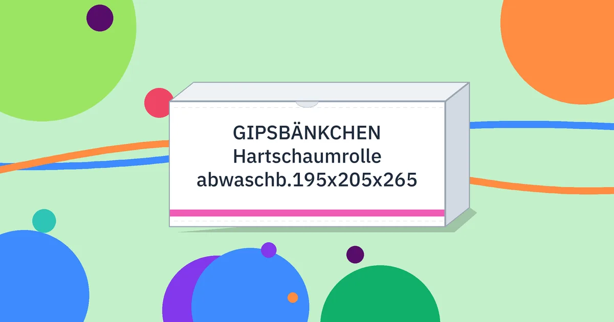 Symbolbild: Packung mit der Aufschrift GIPSBÄNKCHEN Hartschaumrolle abwaschb.195x205x265 (PZN 12466181) – Verfügbarkeit und Bezug in Apotheken in Frankfurt am Main
