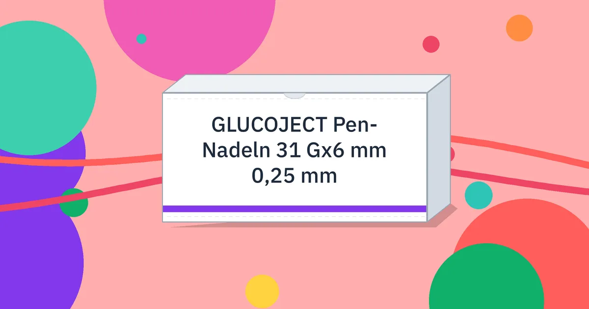 Symbolbild: Packung mit der Aufschrift GLUCOJECT Pen-Nadeln 31 Gx6 mm 0,25 mm (PZN 18721071) – Verfügbarkeit und Bezug in Apotheken in Frankfurt am Main