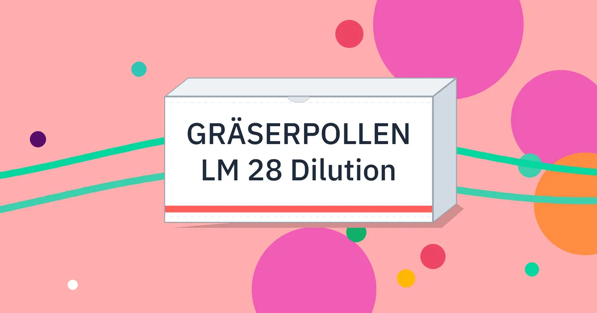 Symbolbild: Packung mit der Aufschrift GRÄSERPOLLEN LM 28 Dilution (PZN 12882330) – Verfügbarkeit und Bezug in Apotheken in Frankfurt am Main
