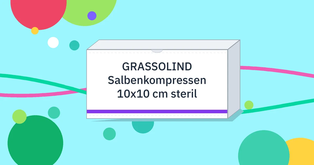 Symbolbild: Packung mit der Aufschrift GRASSOLIND Salbenkompressen 10x10 cm steril (PZN 12892541) – Verfügbarkeit und Bezug in Apotheken in Frankfurt am Main