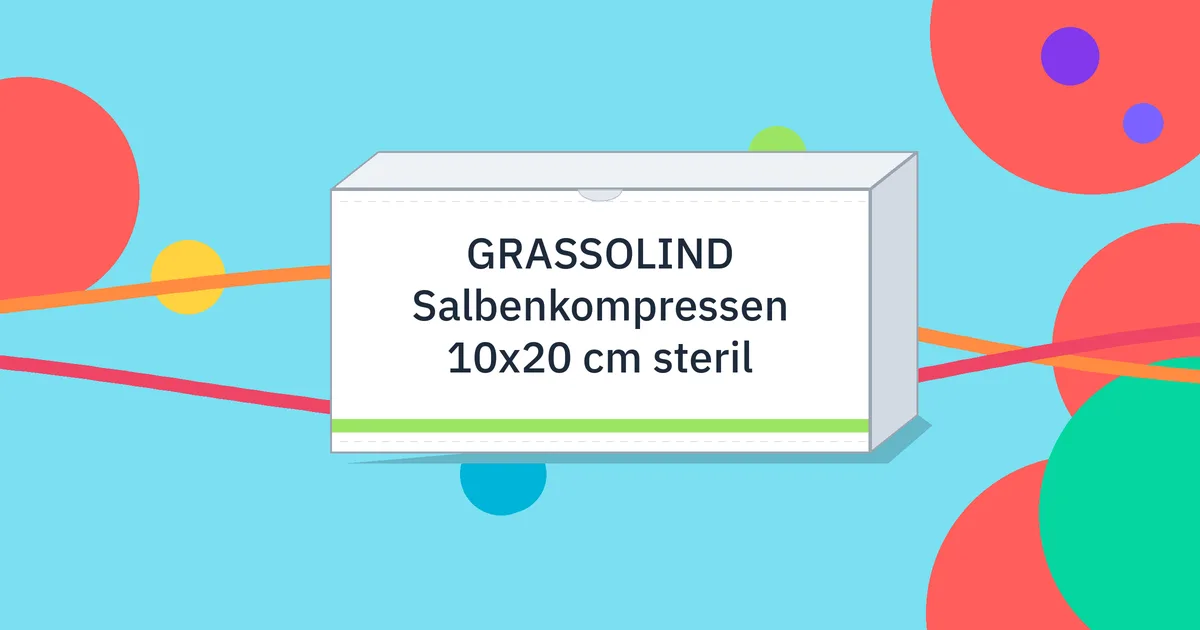 Symbolbild: Packung mit der Aufschrift GRASSOLIND Salbenkompressen 10x20 cm steril (PZN 19156503) – Verfügbarkeit und Bezug in Apotheken in Frankfurt am Main