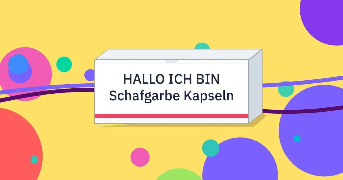 Symbolbild: Packung mit der Aufschrift HALLO ICH BIN Schafgarbe Kapseln (PZN 15377503) – Verfügbarkeit und Bezug in Apotheken in Frankfurt am Main