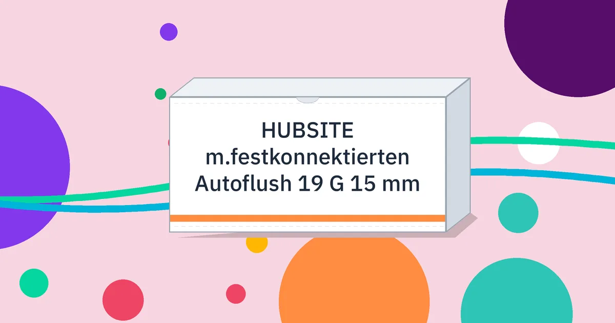 Symbolbild: Packung mit der Aufschrift HUBSITE m.festkonnektierten Autoflush 19 G 15 mm (PZN 02165633) – Verfügbarkeit und Bezug in Apotheken in Frankfurt am Main