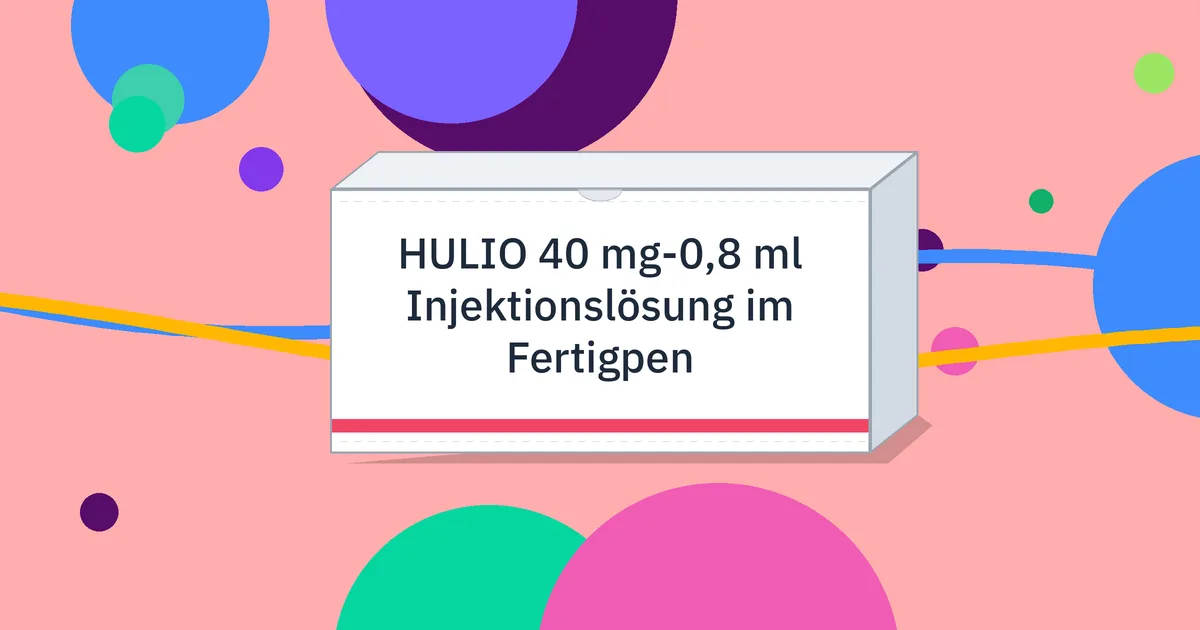 Symbolbild: Packung mit der Aufschrift HULIO 40 mg-0,8 ml Injektionslösung im Fertigpen (PZN 15637080) – Verfügbarkeit und Bezug in Apotheken in Frankfurt am Main