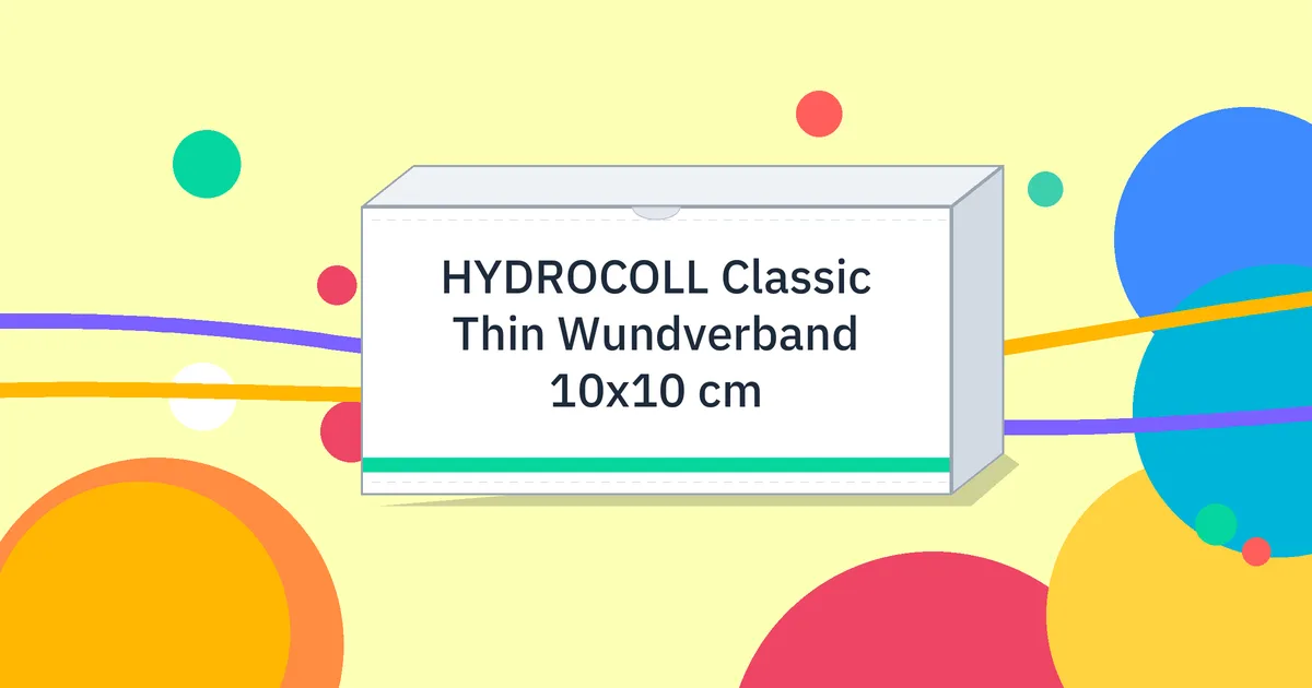 Symbolbild: Packung mit der Aufschrift HYDROCOLL Classic Thin Wundverband 10x10 cm (PZN 20125175) – Verfügbarkeit und Bezug in Apotheken in Frankfurt am Main