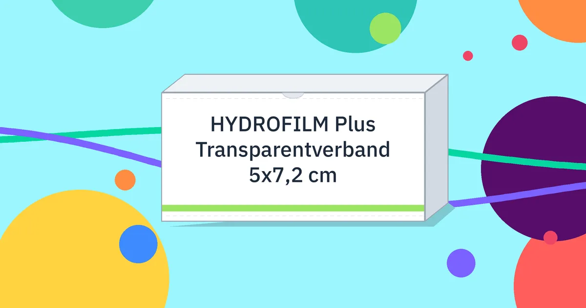 Symbolbild: Packung mit der Aufschrift HYDROFILM Plus Transparentverband 5x7,2 cm (PZN 00852128) – Verfügbarkeit und Bezug in Apotheken in Frankfurt am Main