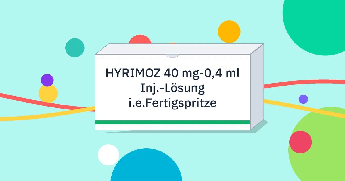 Symbolbild: Packung mit der Aufschrift HYRIMOZ 40 mg-0,4 ml Inj.-Lösung i.e.Fertigspritze (PZN 19199926) – Verfügbarkeit und Bezug in Apotheken in Frankfurt am Main