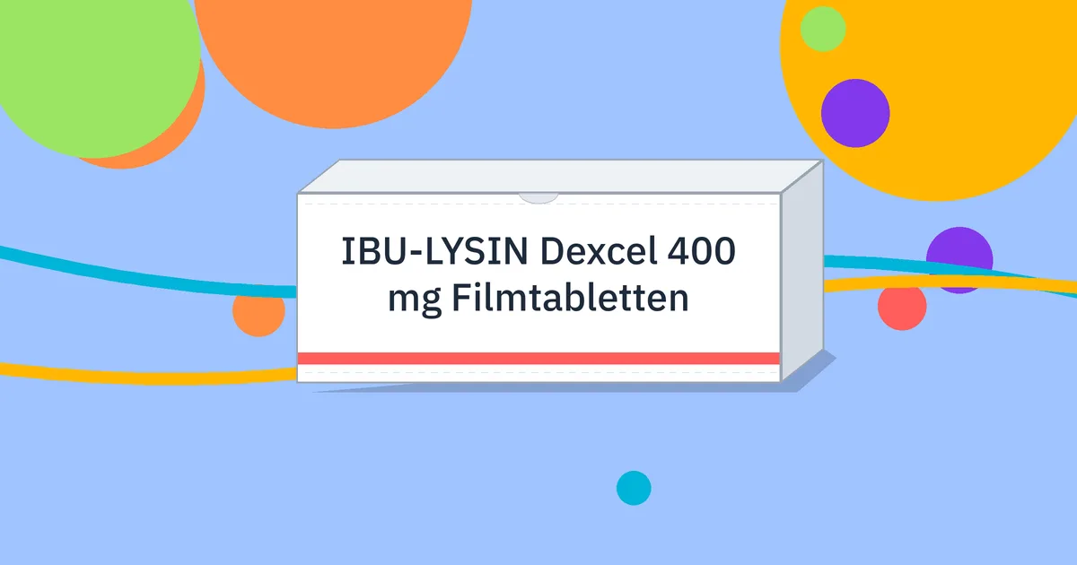 Symbolbild: Packung mit der Aufschrift IBU-LYSIN Dexcel 400 mg Filmtabletten (PZN 08454640) – Verfügbarkeit und Bezug in Apotheken in Frankfurt am Main