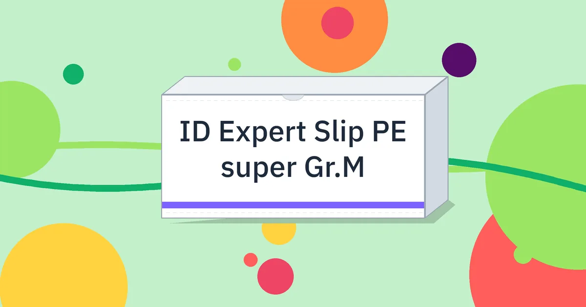 Symbolbild: Packung mit der Aufschrift ID Expert Slip PE super Gr.M (PZN 02707608) – Verfügbarkeit und Bezug in Apotheken in Frankfurt am Main