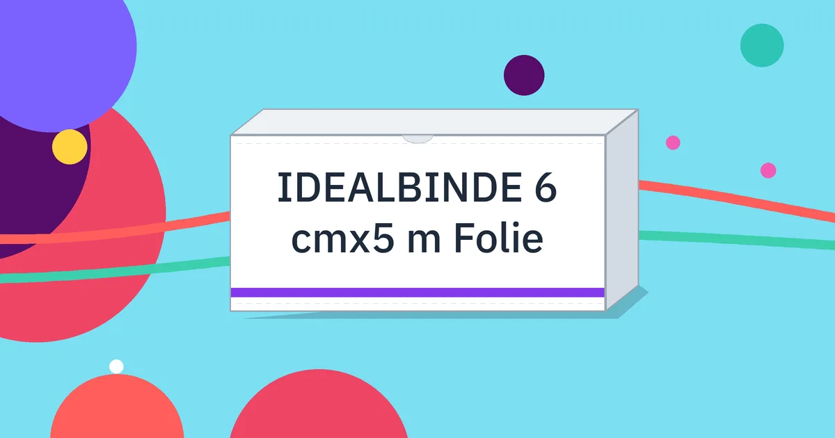 Symbolbild: Packung mit der Aufschrift IDEALBINDE 6 cmx5 m Folie (PZN 18302894) – Verfügbarkeit und Bezug in Apotheken in Frankfurt am Main
