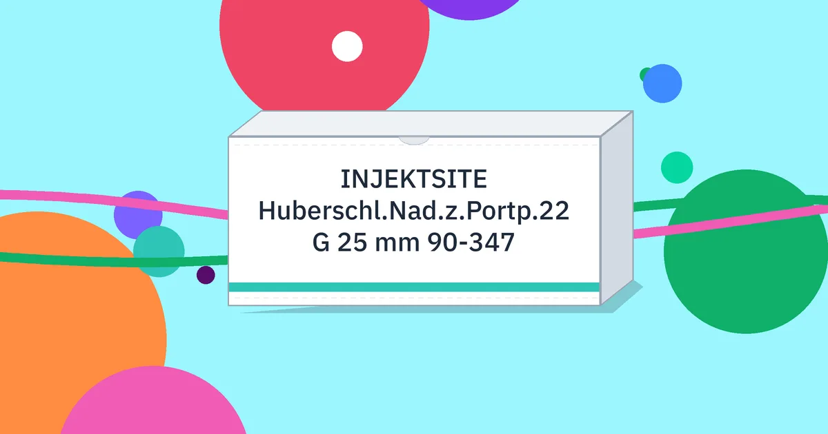 Symbolbild: Packung mit der Aufschrift INJEKTSITE Huberschl.Nad.z.Portp.22 G 25 mm 90-347 (PZN 00949313) – Verfügbarkeit und Bezug in Apotheken in Frankfurt am Main