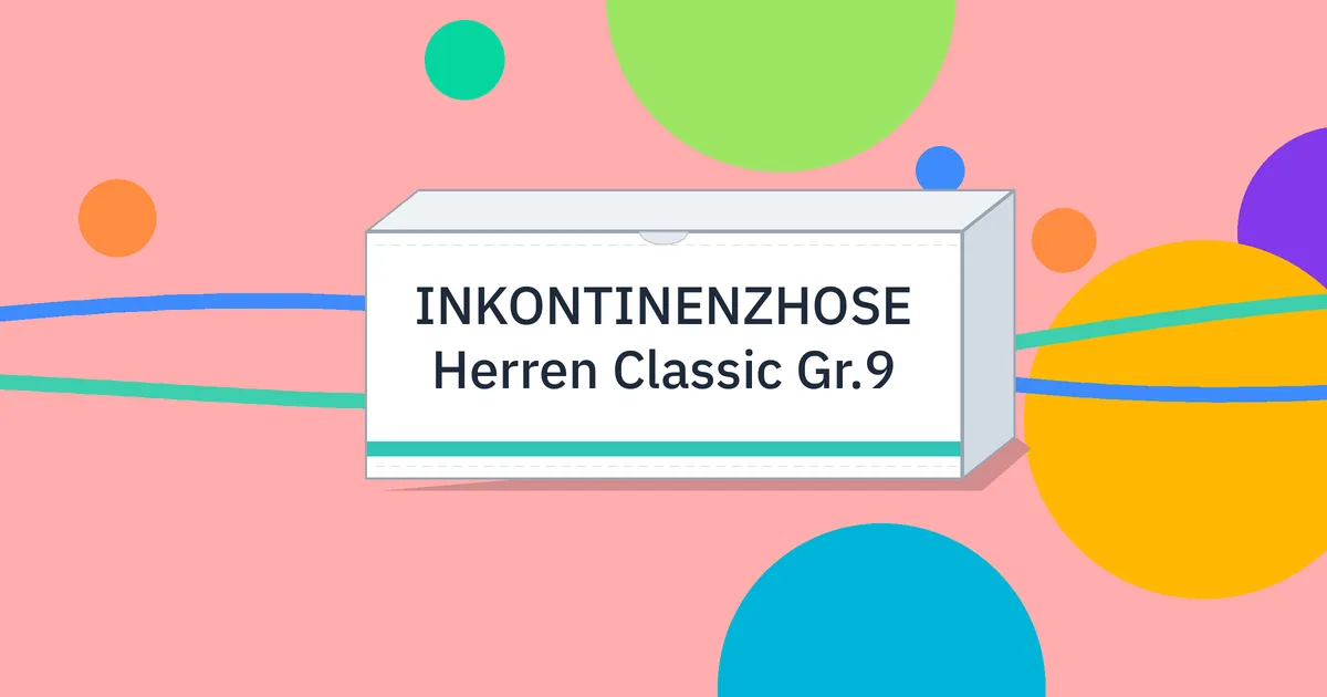 Symbolbild: Packung mit der Aufschrift INKONTINENZHOSE Herren Classic Gr.9 (PZN 02450380) – Verfügbarkeit und Bezug in Apotheken in Frankfurt am Main