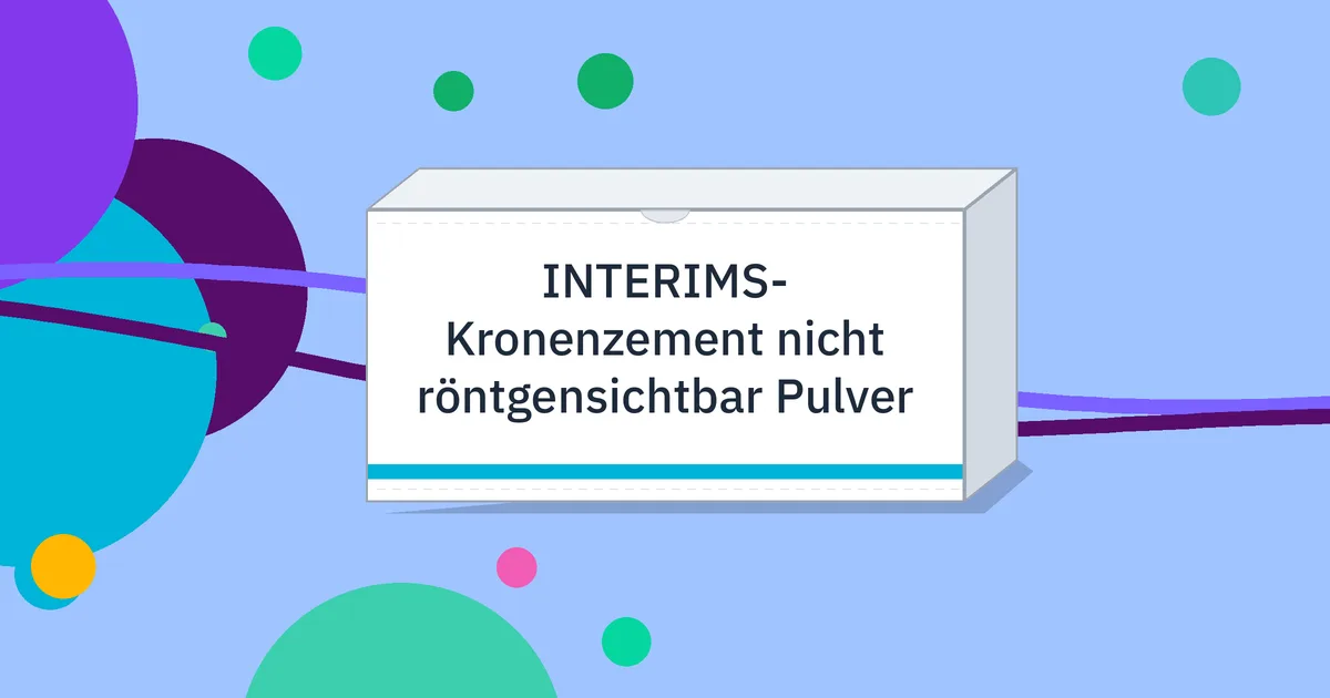 Symbolbild: Packung mit der Aufschrift INTERIMS-Kronenzement nicht röntgensichtbar Pulver (PZN 17519798) – Verfügbarkeit und Bezug in Apotheken in Frankfurt am Main