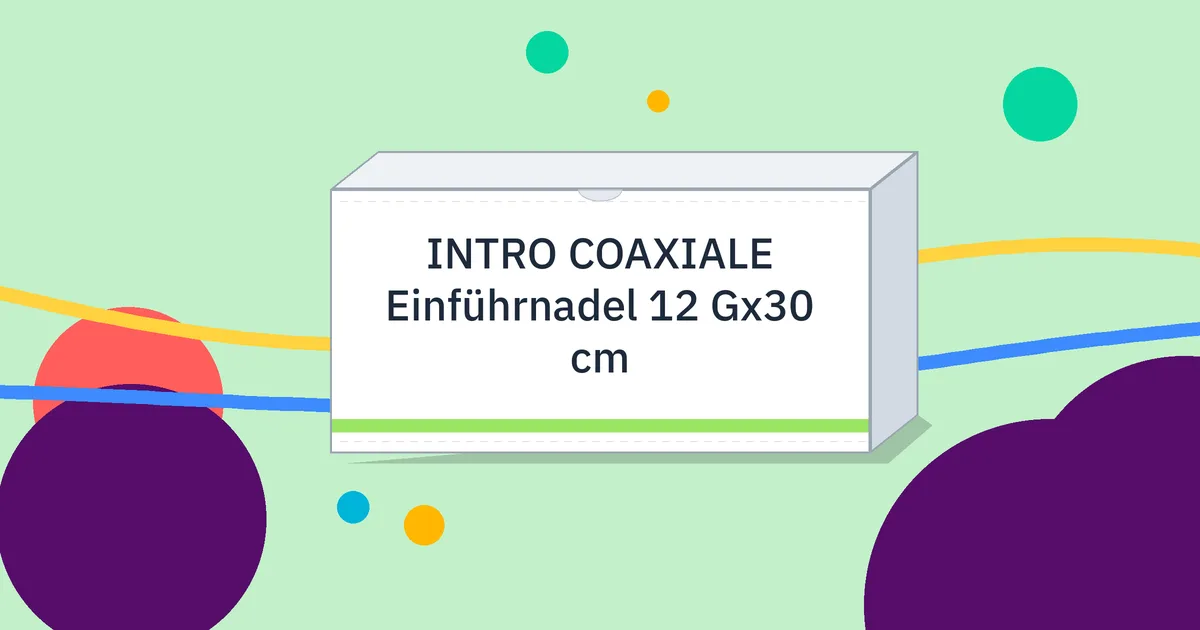Symbolbild: Packung mit der Aufschrift INTRO COAXIALE Einführnadel 12 Gx30 cm (PZN 16918674) – Verfügbarkeit und Bezug in Apotheken in Frankfurt am Main