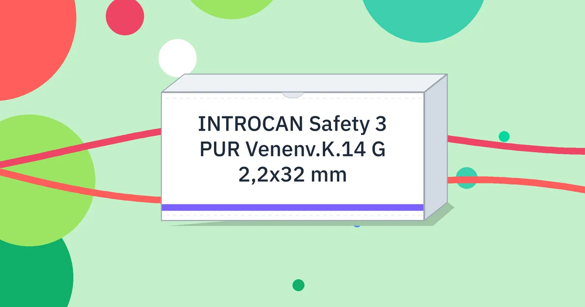 Symbolbild: Packung mit der Aufschrift INTROCAN Safety 3 PUR Venenv.K.14 G 2,2x32 mm (PZN 19527454) – Verfügbarkeit und Bezug in Apotheken in Frankfurt am Main
