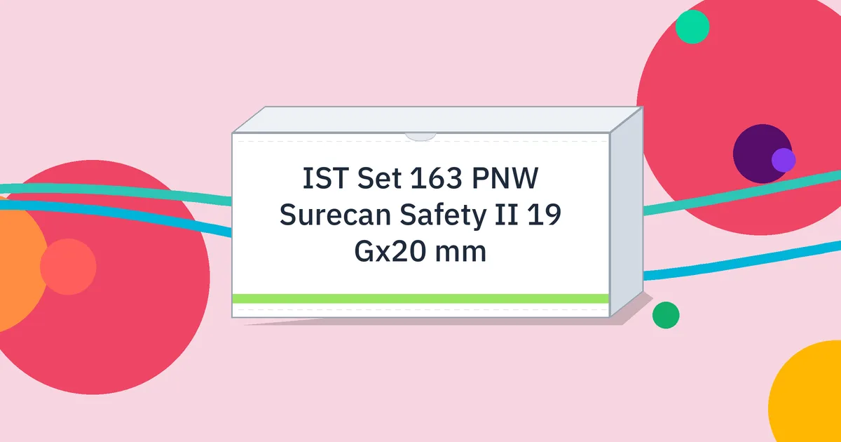 Symbolbild: Packung mit der Aufschrift IST Set 163 PNW Surecan Safety II 19 Gx20 mm (PZN 15239215) – Verfügbarkeit und Bezug in Apotheken in Frankfurt am Main