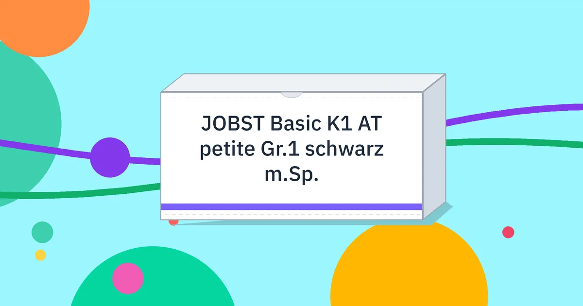 Symbolbild: Packung mit der Aufschrift JOBST Basic K1 AT petite Gr.1 schwarz m.Sp. (PZN 15310166) – Verfügbarkeit und Bezug in Apotheken in Frankfurt am Main