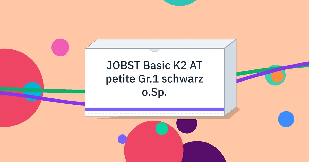 Symbolbild: Packung mit der Aufschrift JOBST Basic K2 AT petite Gr.1 schwarz o.Sp. (PZN 15311852) – Verfügbarkeit und Bezug in Apotheken in Frankfurt am Main