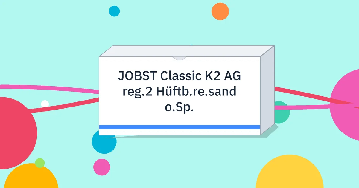 Symbolbild: Packung mit der Aufschrift JOBST Classic K2 AG reg.2 Hüftb.re.sand o.Sp. (PZN 13067365) – Verfügbarkeit und Bezug in Apotheken in Frankfurt am Main