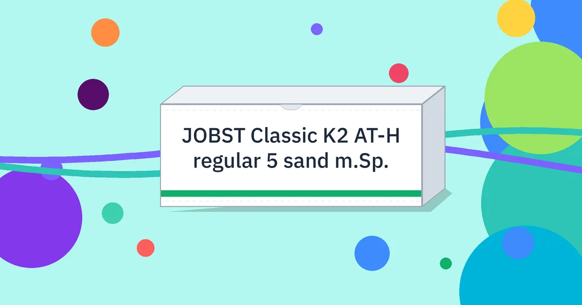 Symbolbild: Packung mit der Aufschrift JOBST Classic K2 AT-H regular 5 sand m.Sp. (PZN 13068761) – Verfügbarkeit und Bezug in Apotheken in Frankfurt am Main