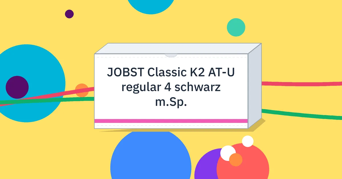 Symbolbild: Packung mit der Aufschrift JOBST Classic K2 AT-U regular 4 schwarz m.Sp. (PZN 13069387) – Verfügbarkeit und Bezug in Apotheken in Frankfurt am Main