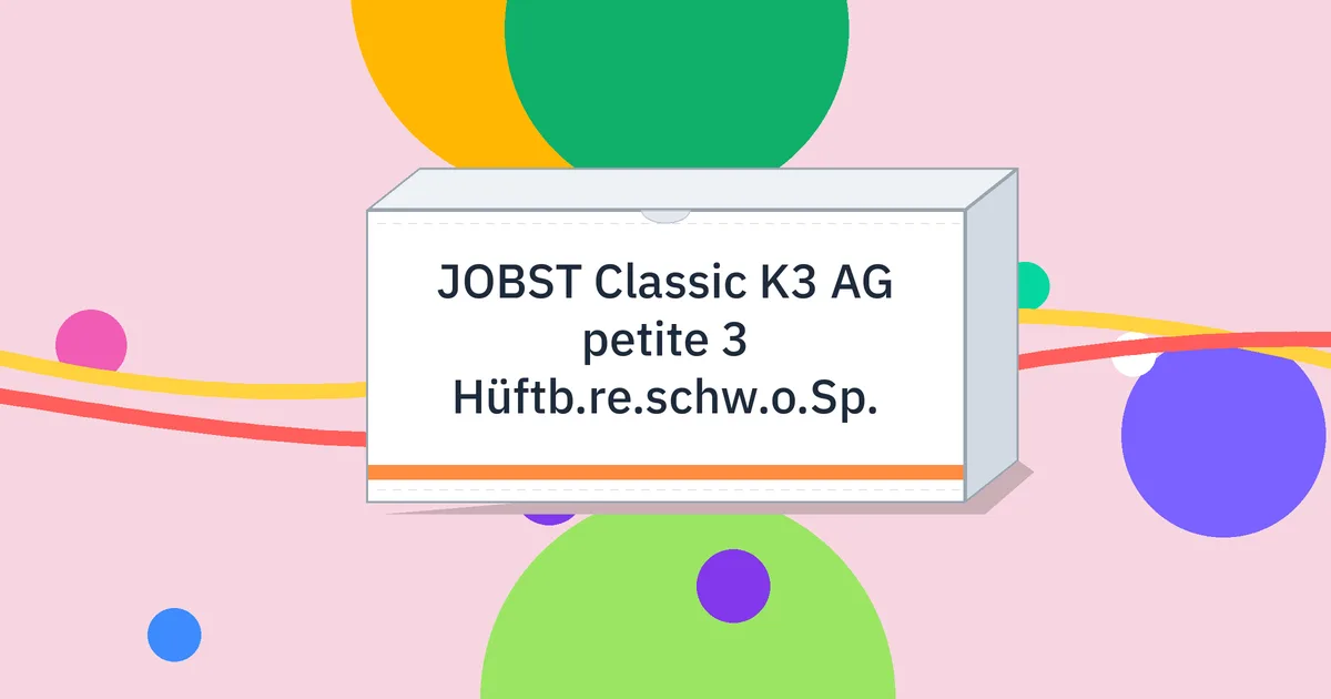 Symbolbild: Packung mit der Aufschrift JOBST Classic K3 AG petite 3 Hüftb.re.schw.o.Sp. (PZN 13075241) – Verfügbarkeit und Bezug in Apotheken in Frankfurt am Main