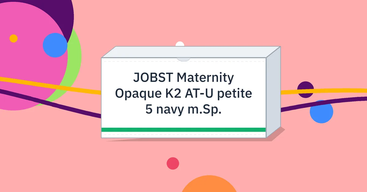 Symbolbild: Packung mit der Aufschrift JOBST Maternity Opaque K2 AT-U petite 5 navy m.Sp. (PZN 15861297) – Verfügbarkeit und Bezug in Apotheken in Frankfurt am Main