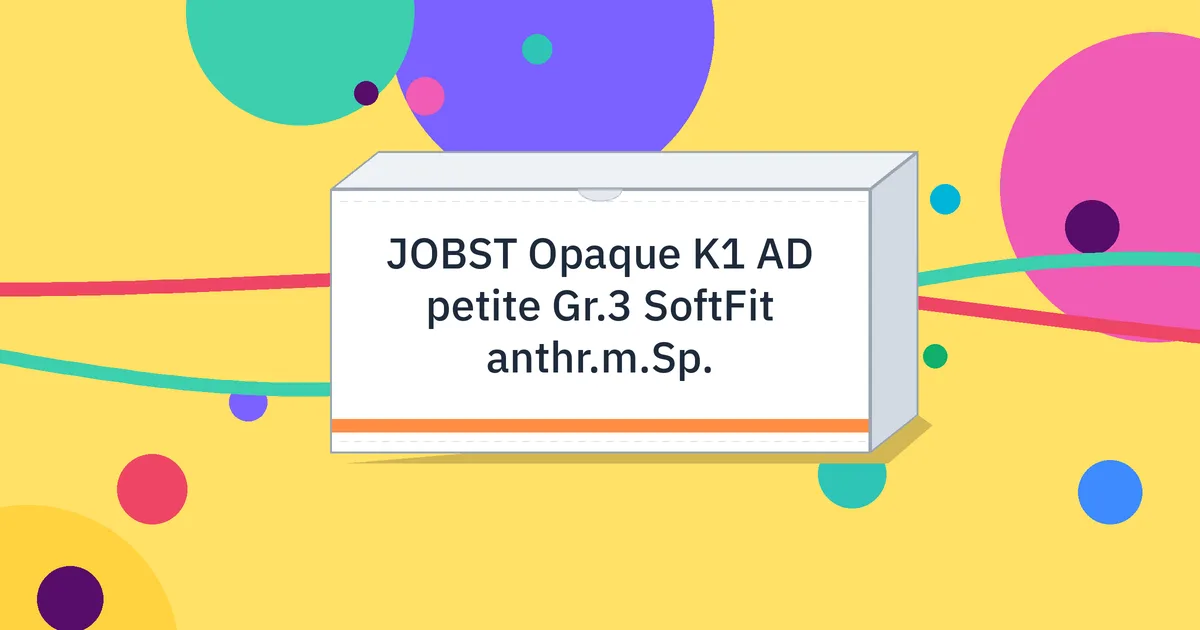 Symbolbild: Packung mit der Aufschrift JOBST Opaque K1 AD petite Gr.3 SoftFit anthr.m.Sp. (PZN 16263693) – Verfügbarkeit und Bezug in Apotheken in Frankfurt am Main
