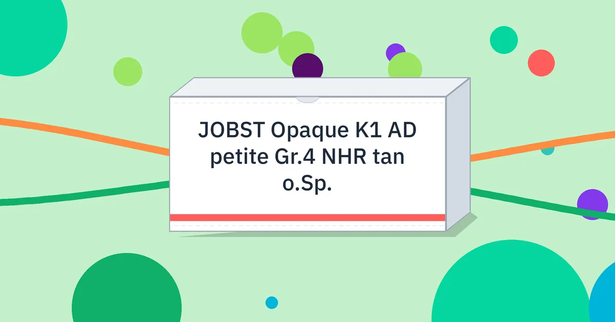 Symbolbild: Packung mit der Aufschrift JOBST Opaque K1 AD petite Gr.4 NHR tan o.Sp. (PZN 16264155) – Verfügbarkeit und Bezug in Apotheken in Frankfurt am Main