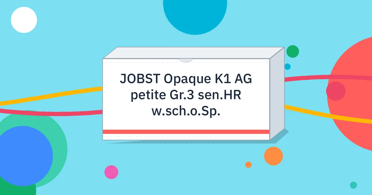 Symbolbild: Packung mit der Aufschrift JOBST Opaque K1 AG petite Gr.3 sen.HR w.sch.o.Sp. (PZN 13089438) – Verfügbarkeit und Bezug in Apotheken in Frankfurt am Main