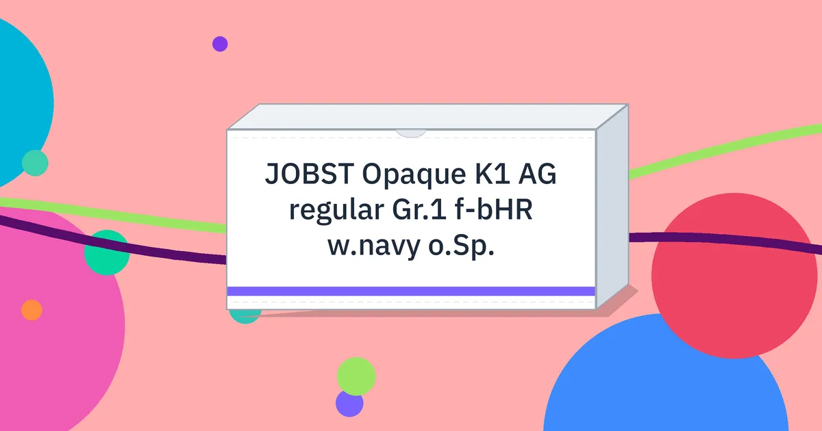 Symbolbild: Packung mit der Aufschrift JOBST Opaque K1 AG regular Gr.1 f-bHR w.navy o.Sp. (PZN 13094735) – Verfügbarkeit und Bezug in Apotheken in Frankfurt am Main