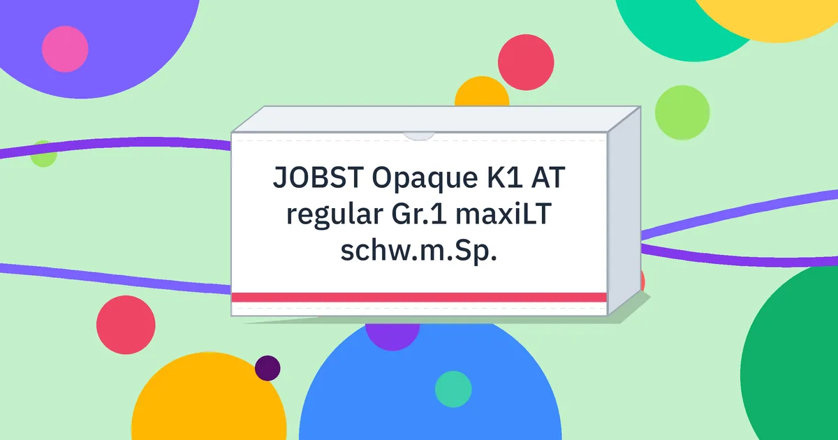 Symbolbild: Packung mit der Aufschrift JOBST Opaque K1 AT regular Gr.1 maxiLT schw.m.Sp. (PZN 13106289) – Verfügbarkeit und Bezug in Apotheken in Frankfurt am Main