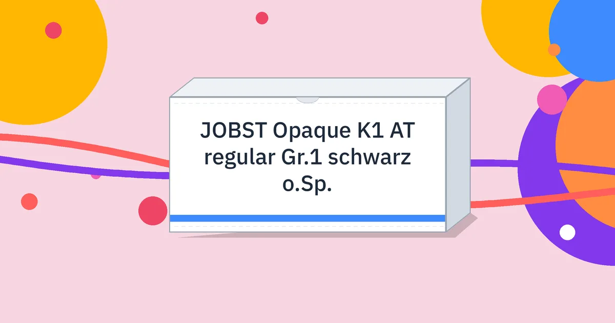 Symbolbild: Packung mit der Aufschrift JOBST Opaque K1 AT regular Gr.1 schwarz o.Sp. (PZN 13107521) – Verfügbarkeit und Bezug in Apotheken in Frankfurt am Main