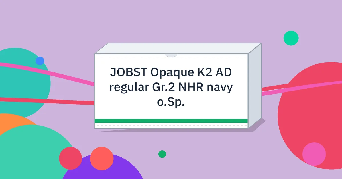 Symbolbild: Packung mit der Aufschrift JOBST Opaque K2 AD regular Gr.2 NHR navy o.Sp. (PZN 13111391) – Verfügbarkeit und Bezug in Apotheken in Frankfurt am Main