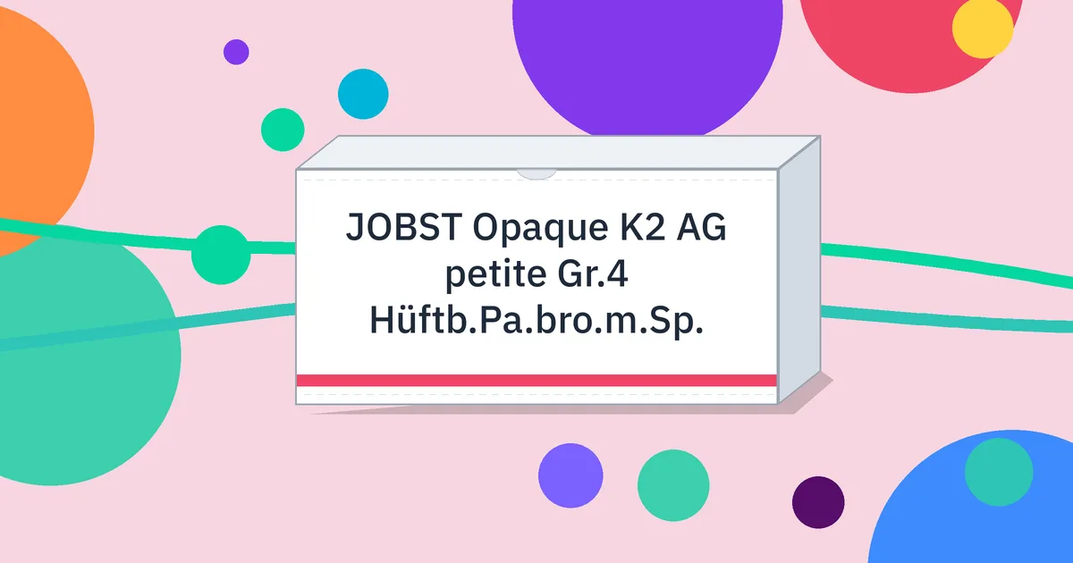 Symbolbild: Packung mit der Aufschrift JOBST Opaque K2 AG petite Gr.4 Hüftb.Pa.bro.m.Sp. (PZN 13114202) – Verfügbarkeit und Bezug in Apotheken in Frankfurt am Main