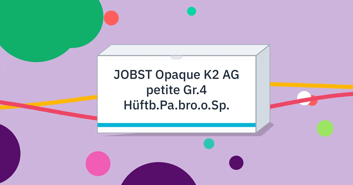 Symbolbild: Packung mit der Aufschrift JOBST Opaque K2 AG petite Gr.4 Hüftb.Pa.bro.o.Sp. (PZN 13114544) – Verfügbarkeit und Bezug in Apotheken in Frankfurt am Main