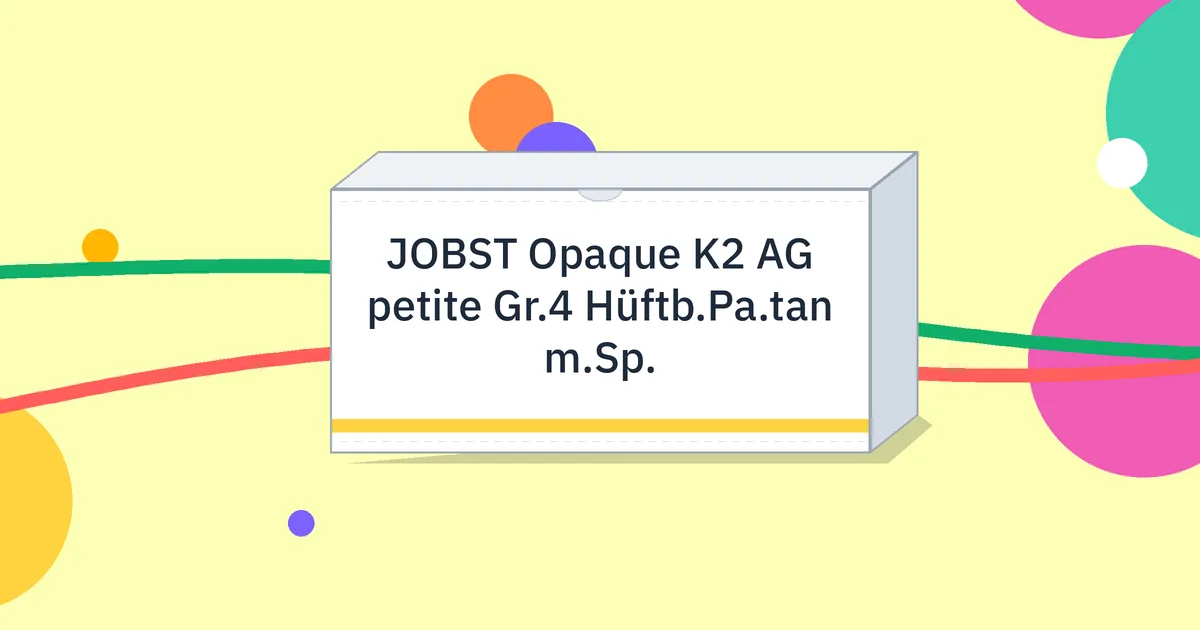 Symbolbild: Packung mit der Aufschrift JOBST Opaque K2 AG petite Gr.4 Hüftb.Pa.tan m.Sp. (PZN 16288397) – Verfügbarkeit und Bezug in Apotheken in Frankfurt am Main